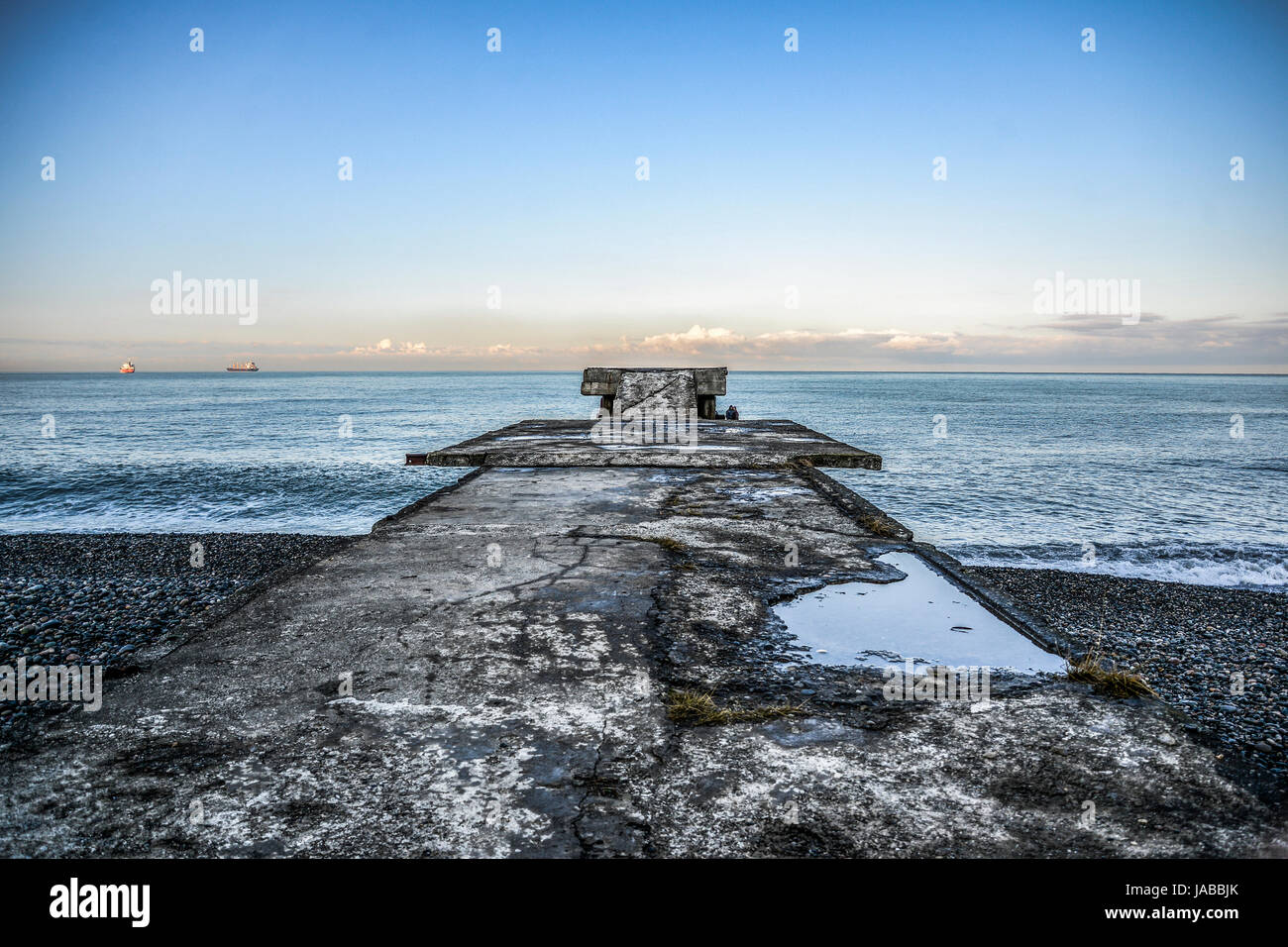 Old rock jetty by the black sea, Georgia Batumi Stock Photo - Alamy