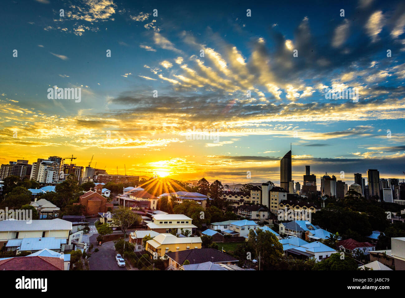 Brisbane City skyline at sunset Stock Photo - Alamy
