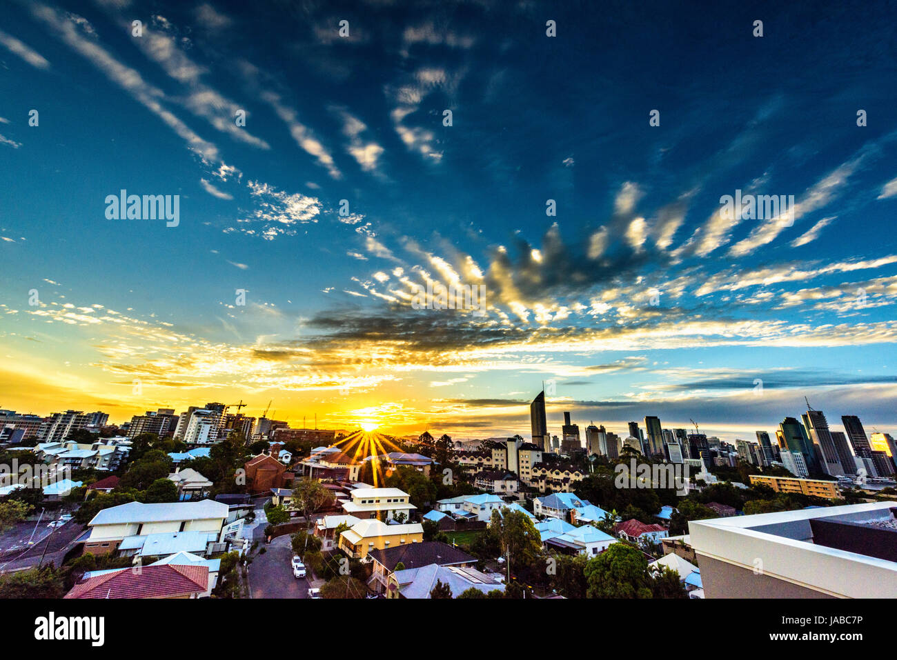 Brisbane City skyline at sunset Stock Photo - Alamy