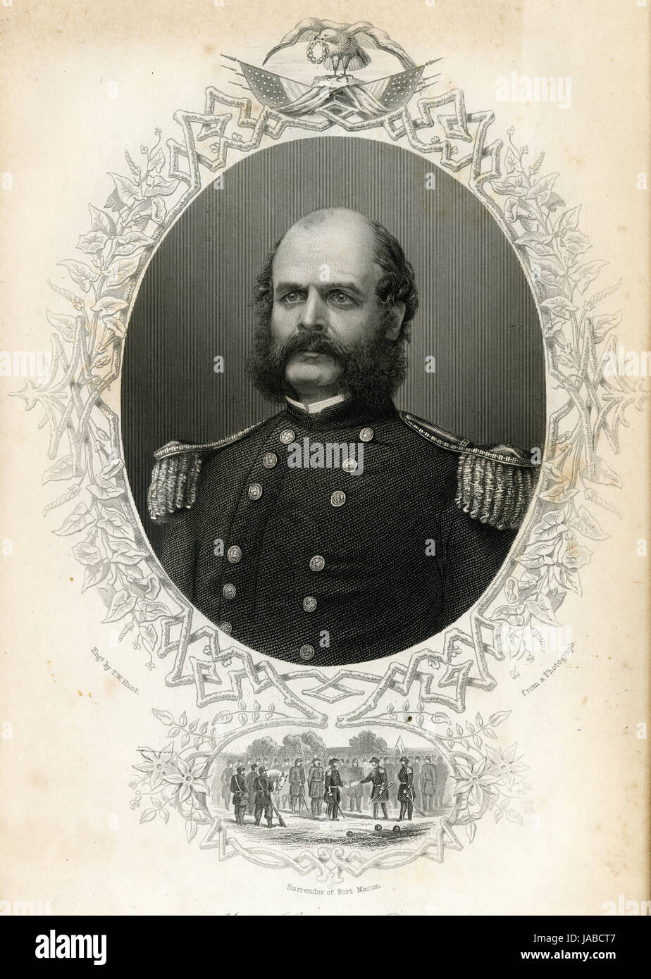 Antique c1860 engraving, Ambrose Burnside. Ambrose Everett Burnside ...