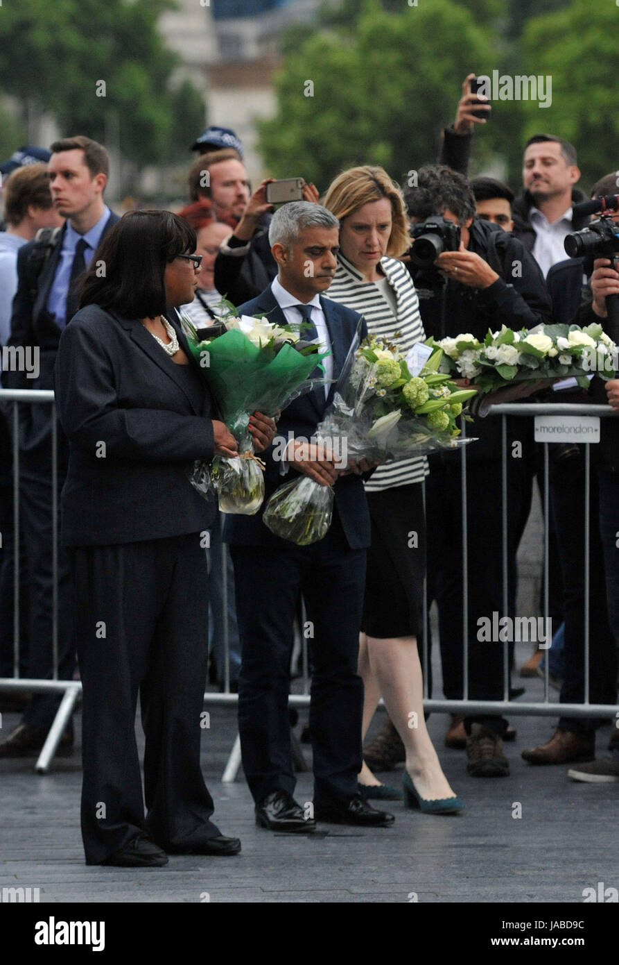 Shadow Home Secretary Diane Abbott (left), Mayor of London Sadiq Khan ...