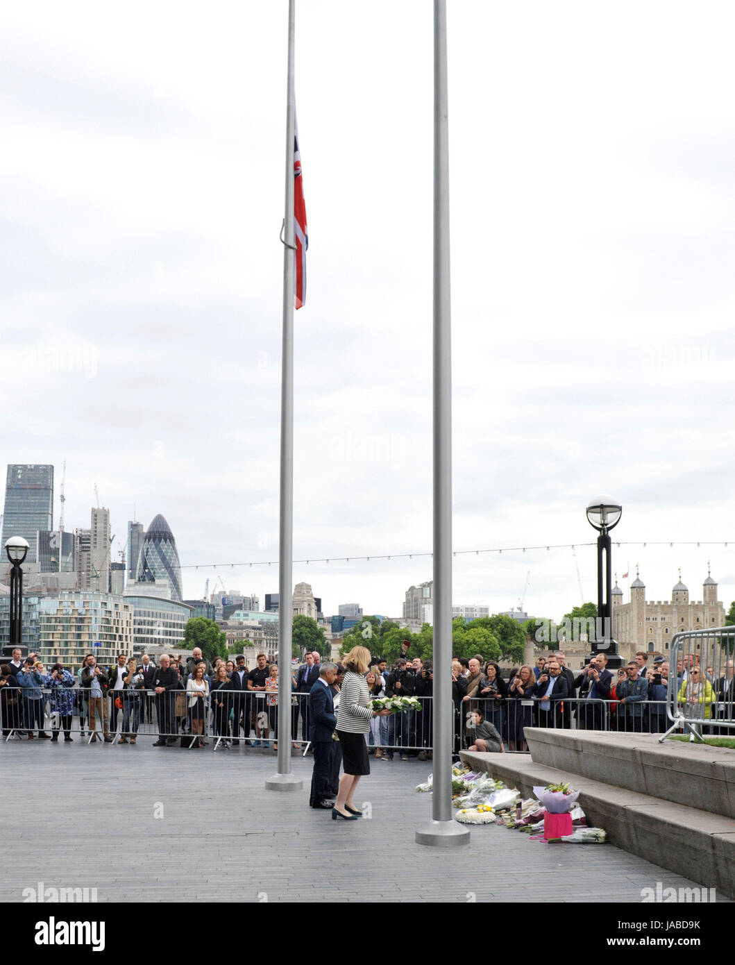 Mayor of London Sadiq Khan and Home Secretary Amber Rudd lay wreaths ...
