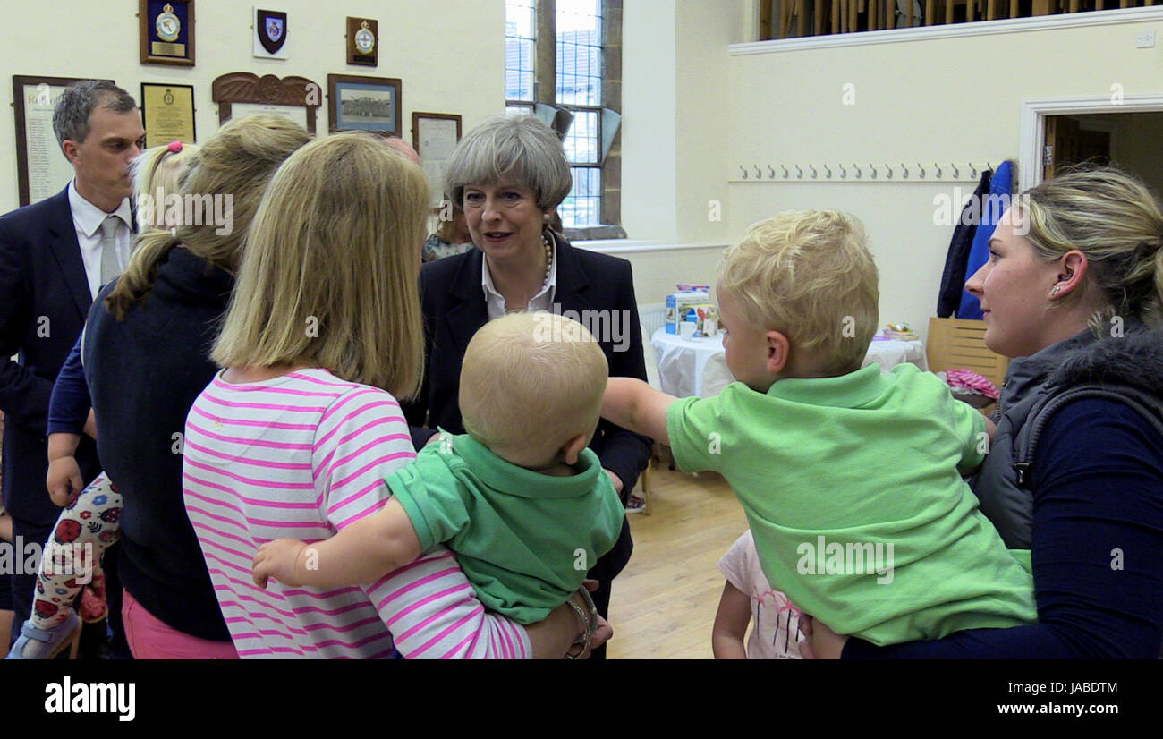 Prime Minister Theresa May meets local mums and children at Dishforth ...
