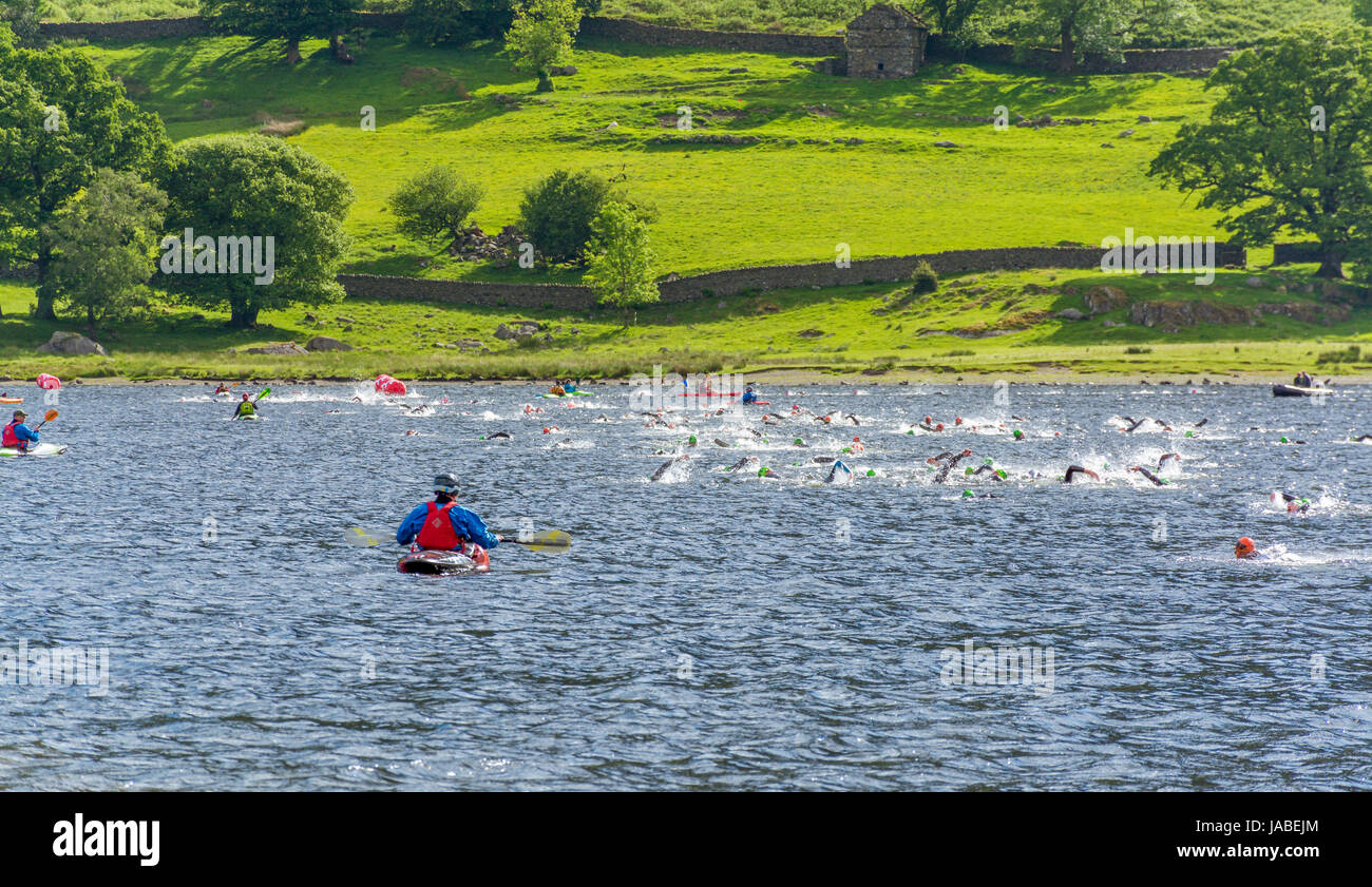 Swimmers compete in the 2017 Ullswater EPIC open water swimming event ...