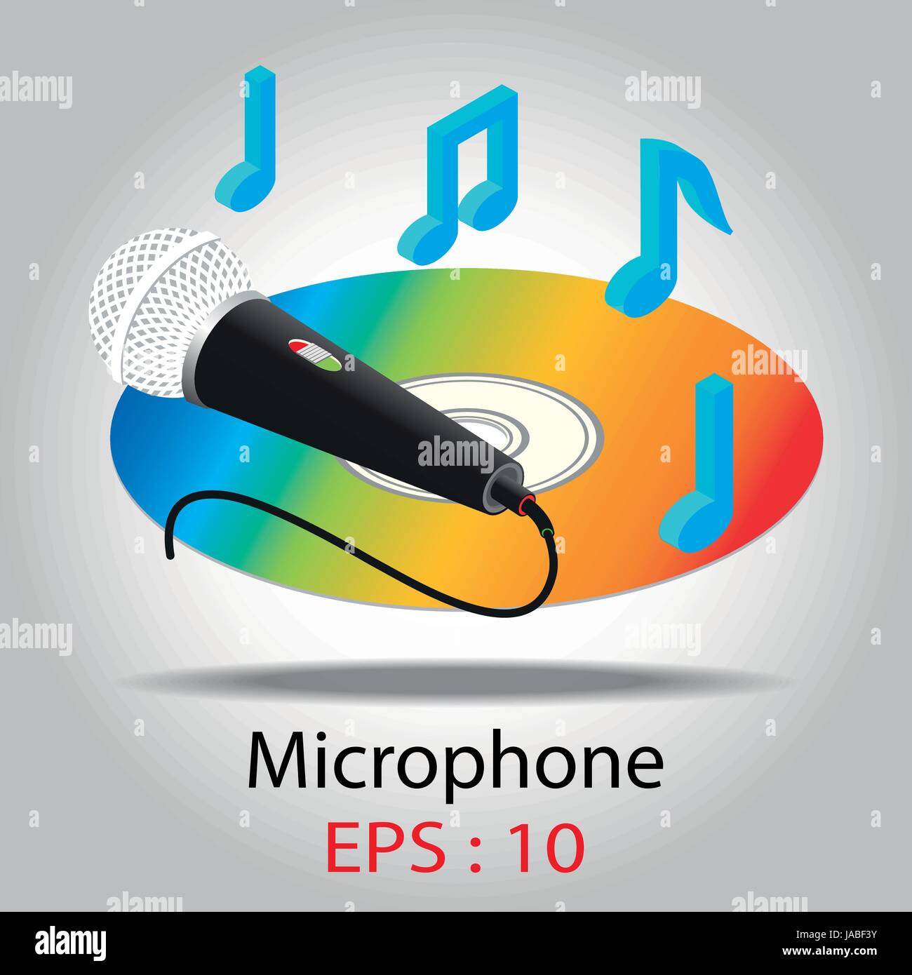 Microphone for Karaoke With CD and music notes vector Illustration on ...