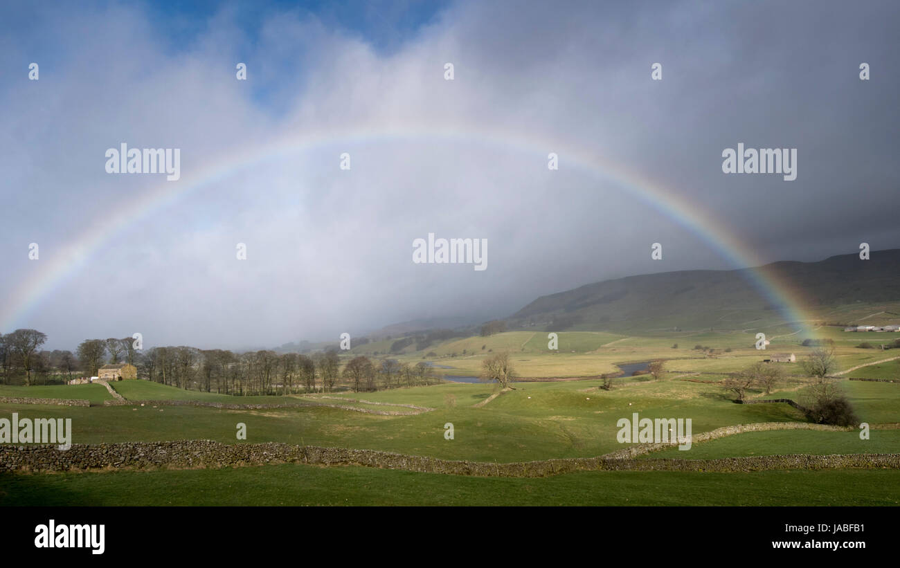 Rainbow over the countryside in upper Wensleydale near Hawes, North ...