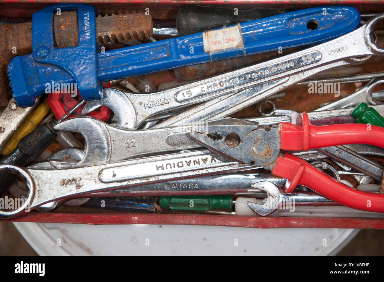 Tool box full of spanners and other tools Stock Photo - Alamy