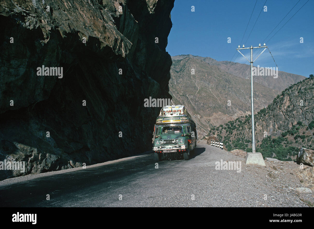 Bus on the Karakoram Highway in the Karkoram Mountains, Gilgit ...