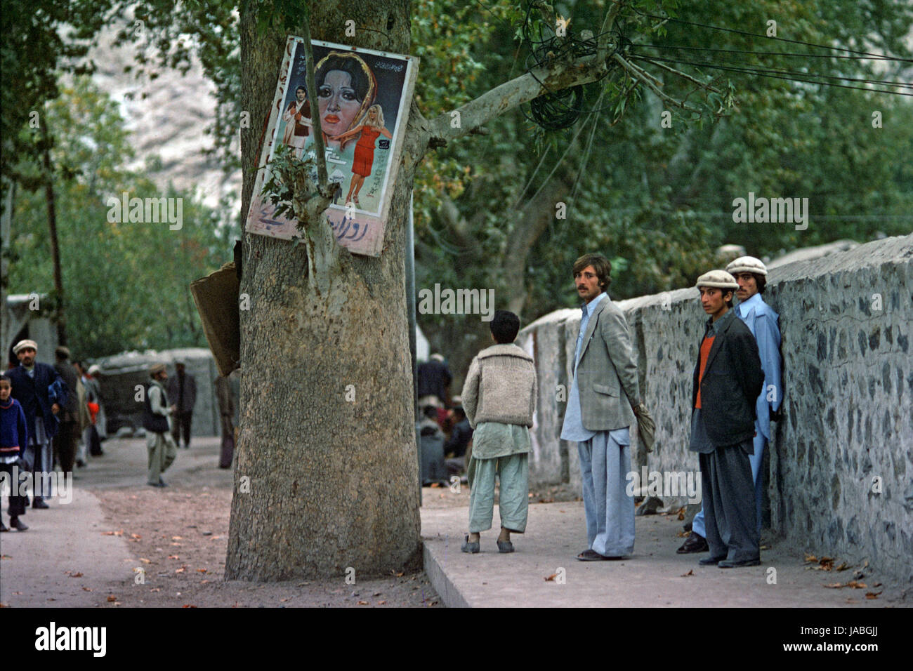 Gilgit main street with poster of singer, Gilgit-Baltistan ...