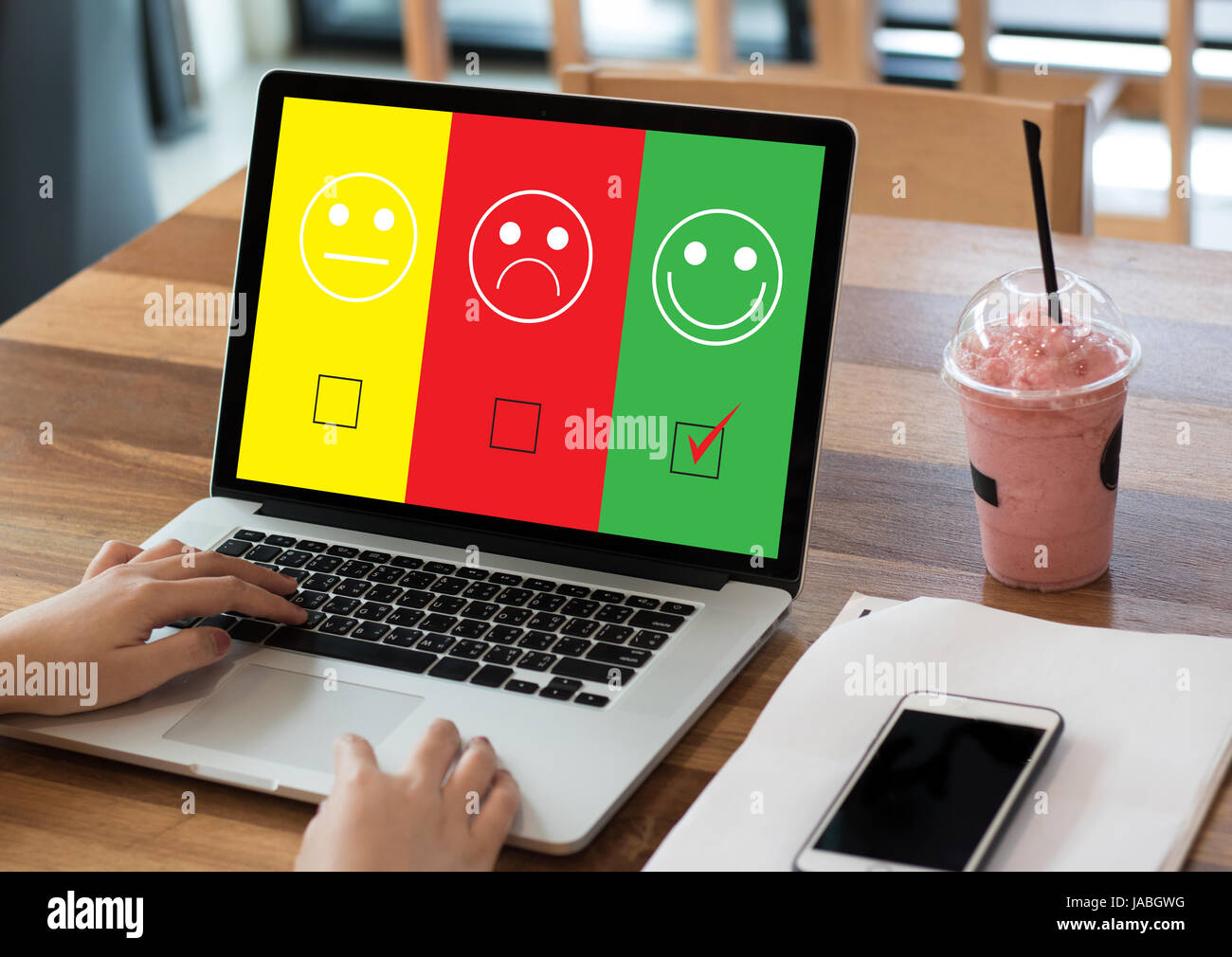 business man and woman select happy on satisfaction evaluation? And ...