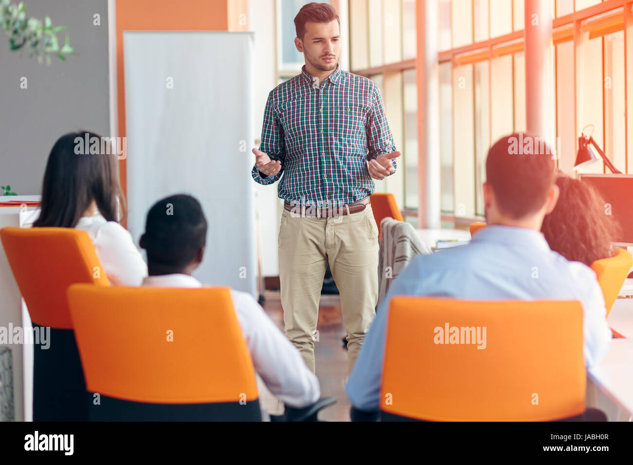 business, startup, presentation, strategy and people concept - man ...