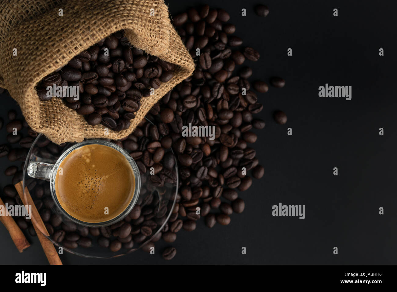 coffee on black table wood background Stock Photo - Alamy