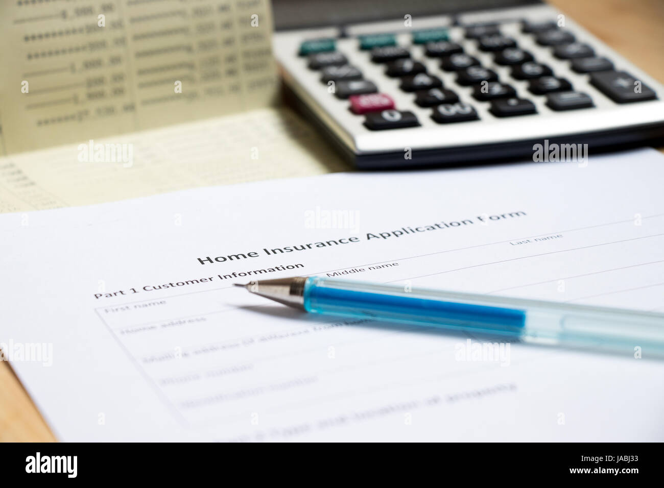 Blank home insurance application wait for filling with passbook and ...