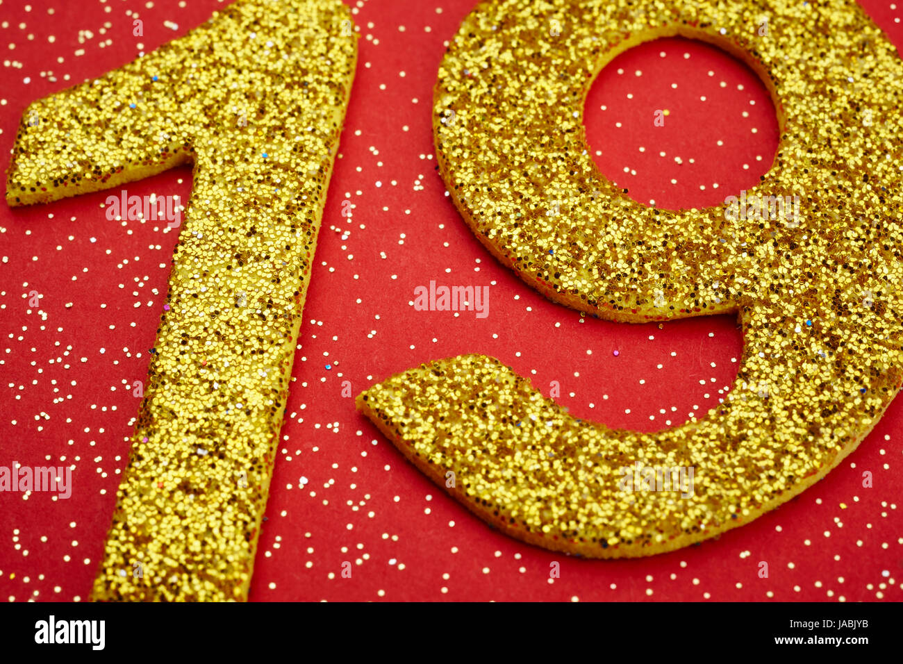 Number nineteen yellow color over a red background. Anniversary ...