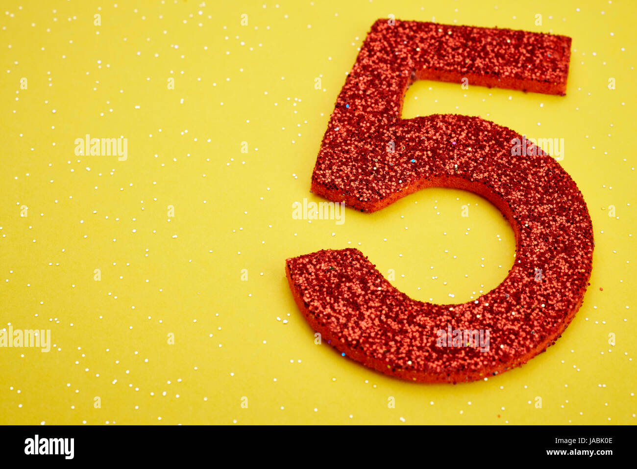 Number five red color over a yellow background. Anniversary. Horizontal ...