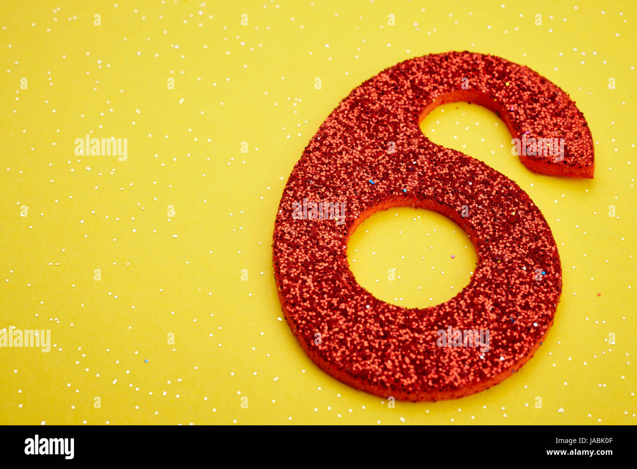 Number six red color over a yellow background. Anniversary. Horizontal ...