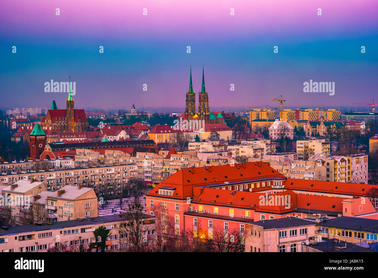 Panorama illuminated old town of Wroclaw at night Stock Photo - Alamy