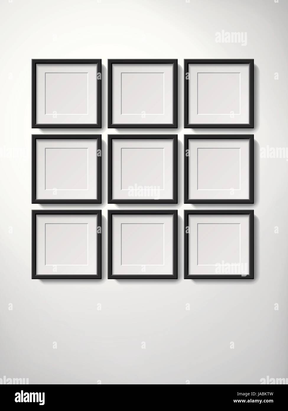 Blank picture frames collection hanging on the wall in orderly way, 3d ...