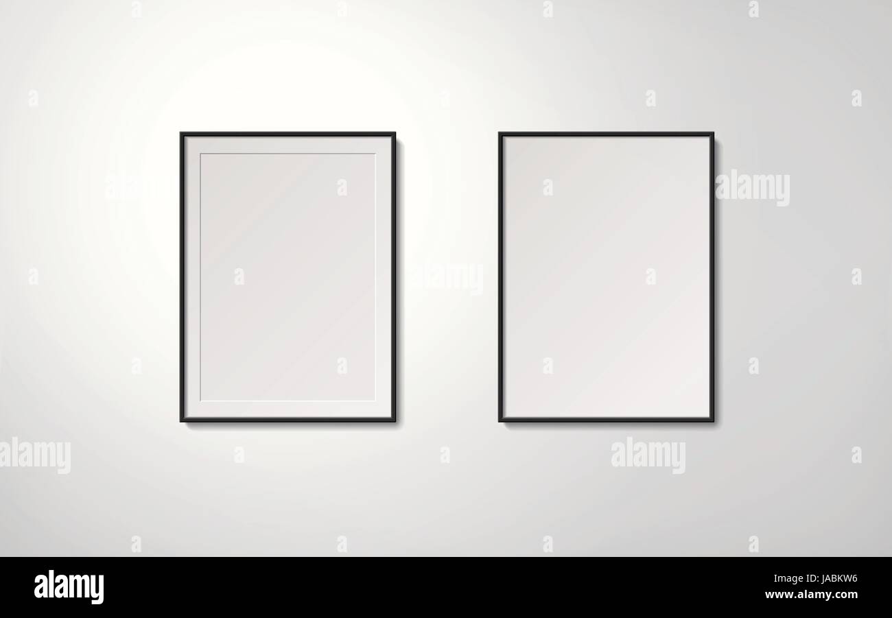 Blank picture frames collection hanging on the wall in orderly way, 3d ...