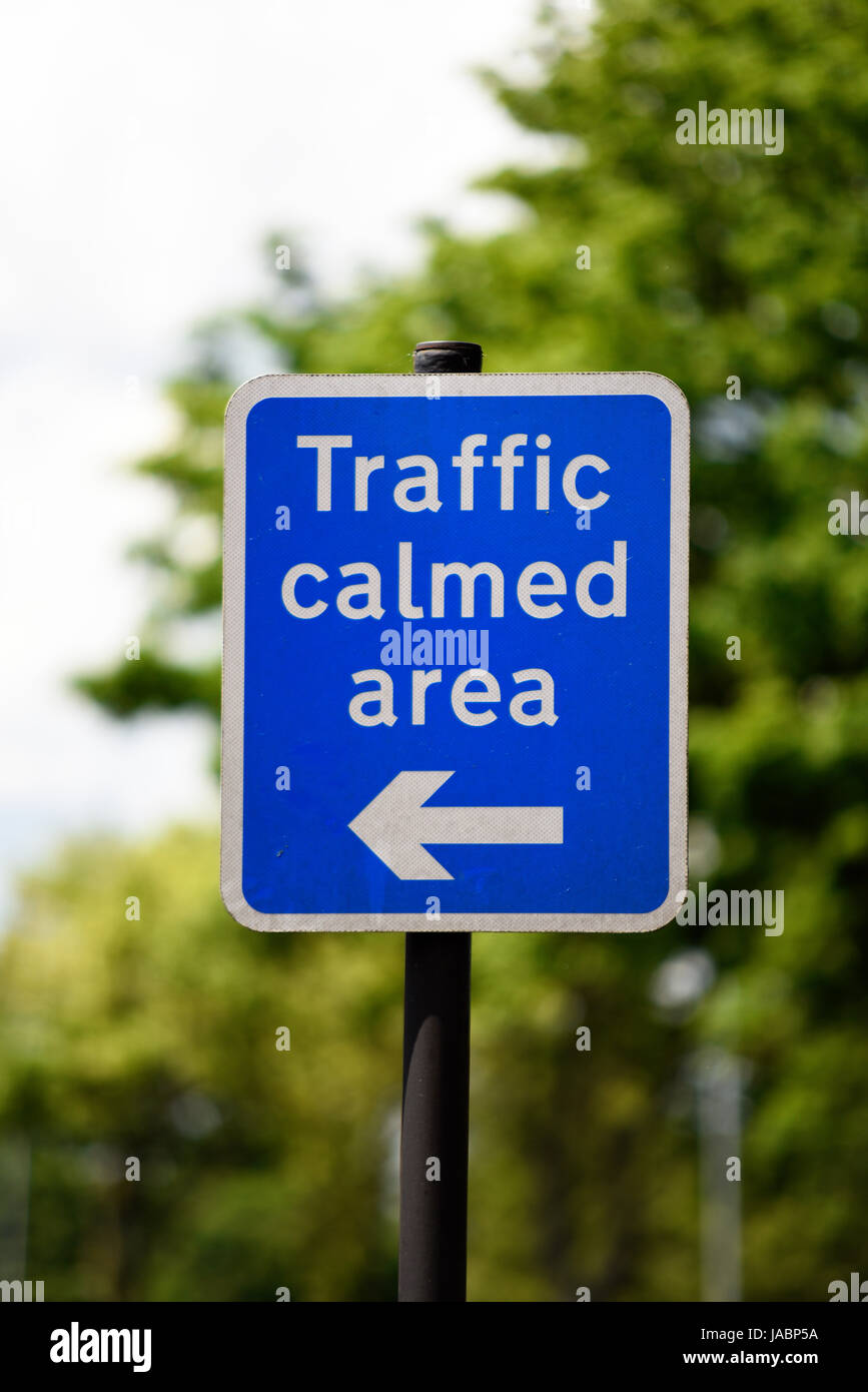Traffic calmed area road sign, sign post Stock Photo - Alamy