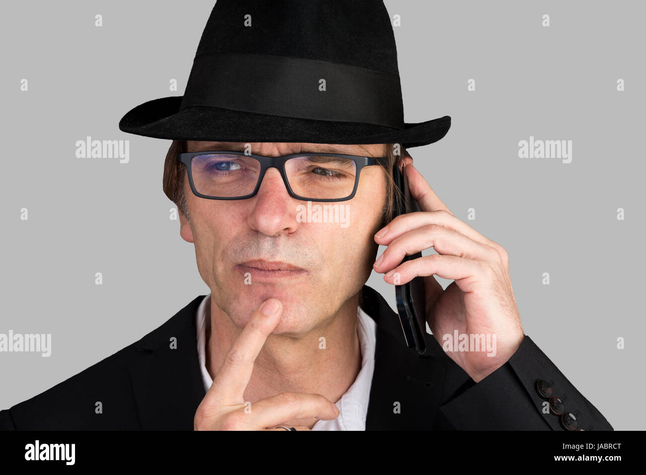 portrait of a mature european middle age man making a phone call Stock ...