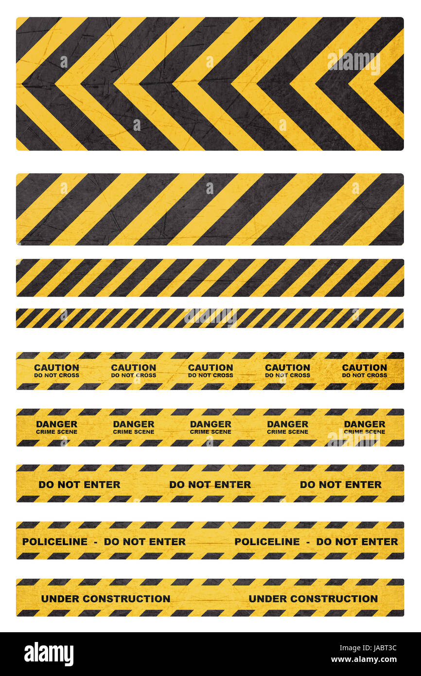 Caution, danger, and police tape attention isolated on white (with ...