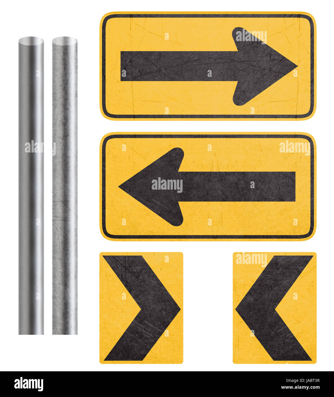 direction yellow sign with metal bar, isolated in white with clipping ...