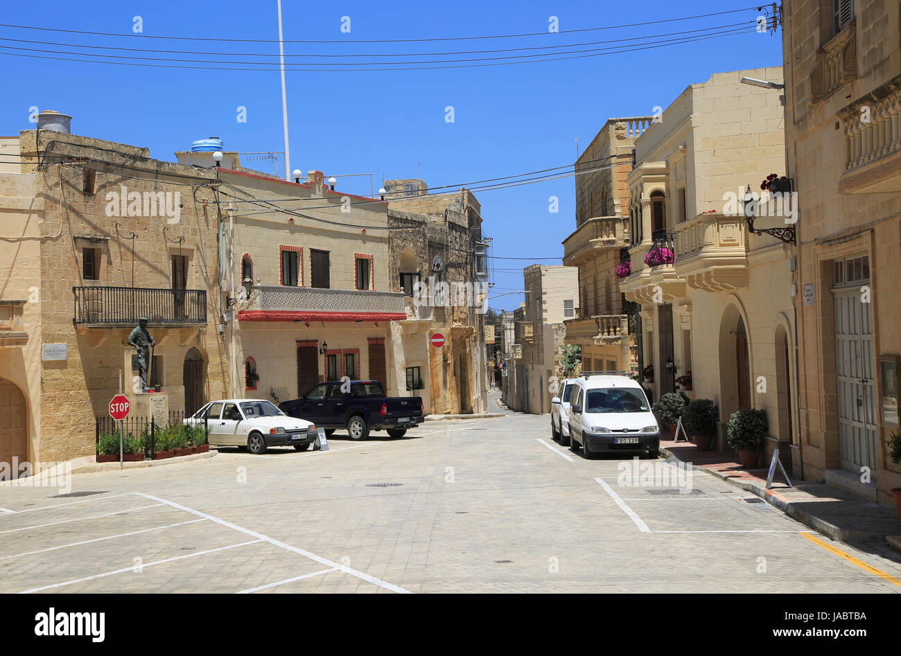Historic buildings in village centre of Gharb, island of Gozo, Malta ...