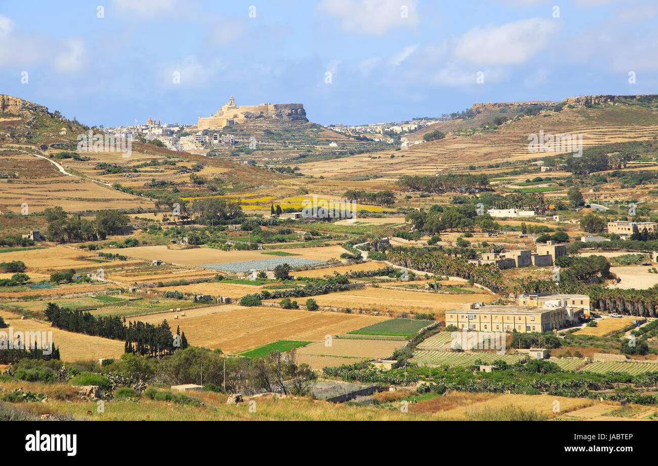 Rural farming landscape view to citadel castle at Victoria Rabat, from ...