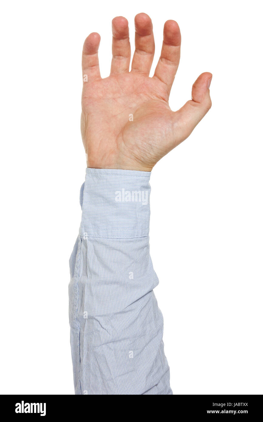 Businessman hand raised up. Isolated on white background Stock Photo ...