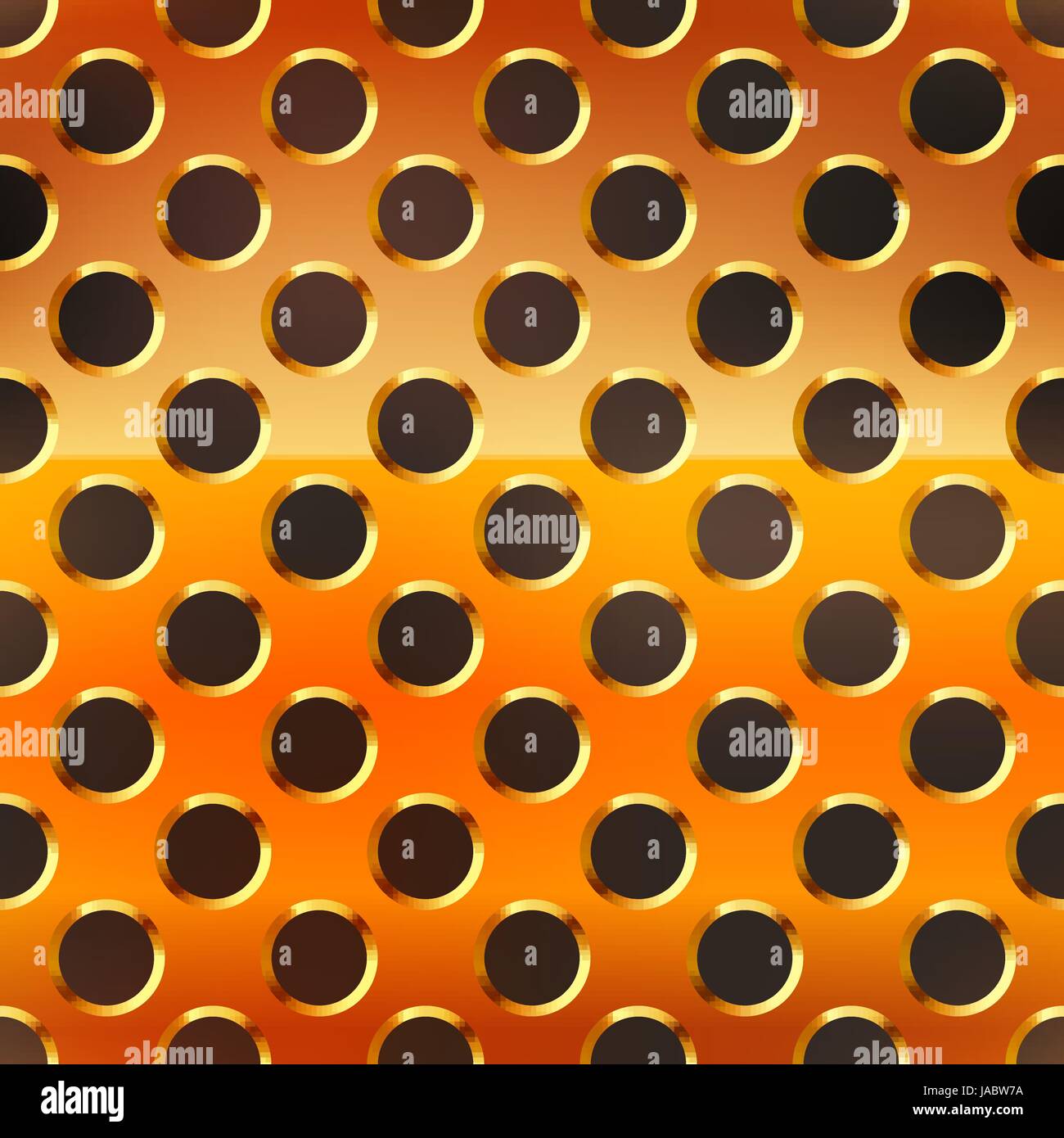 Glossy copper metal grid with round holes on black, seamless pattern ...