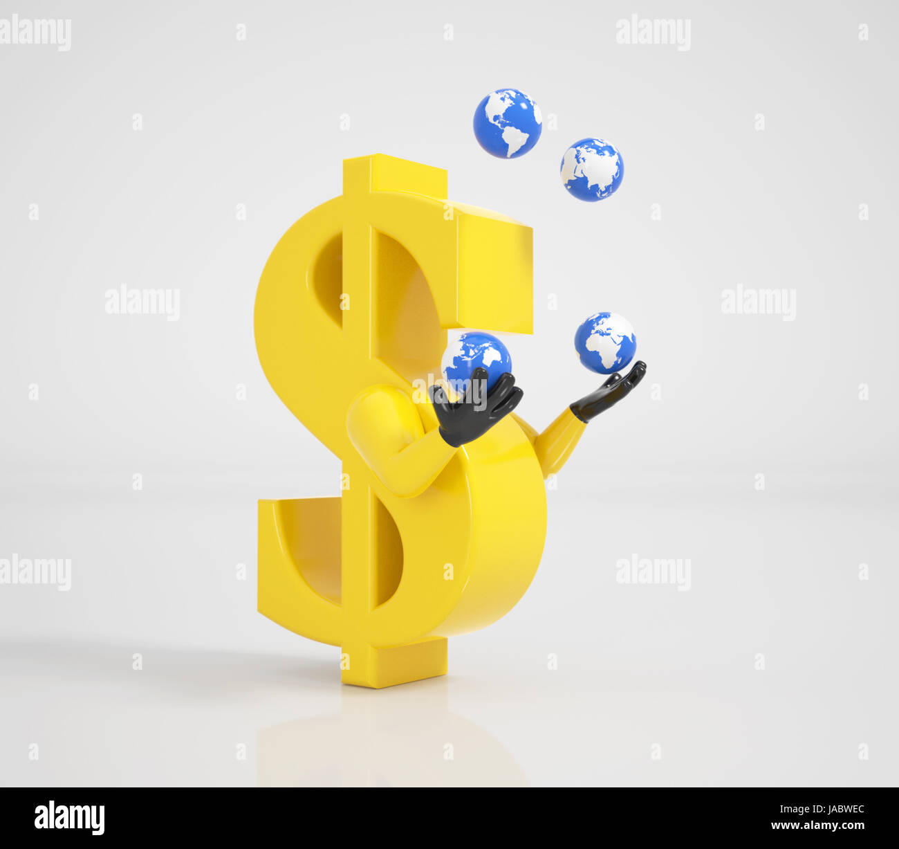 Yellow Dollar icon controlling and juggling with the world Stock Photo ...