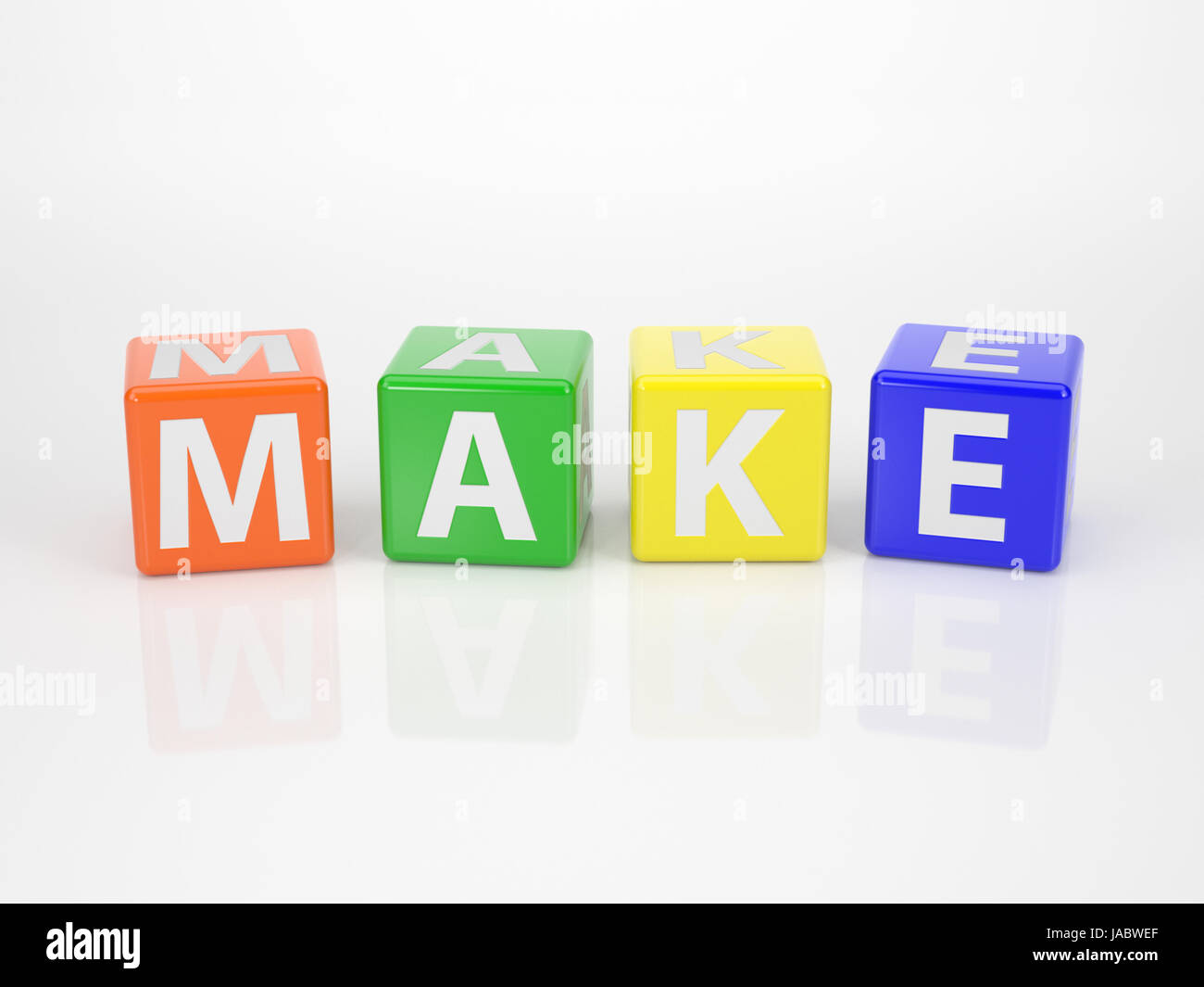 The Word Make out of multicolored Letter Dices Stock Photo - Alamy