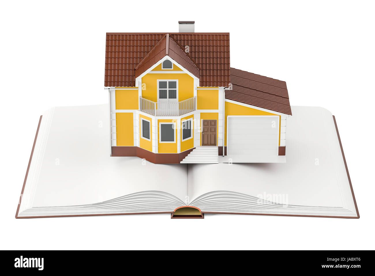 Opened book with house, 3D rendering isolated on white background Stock ...