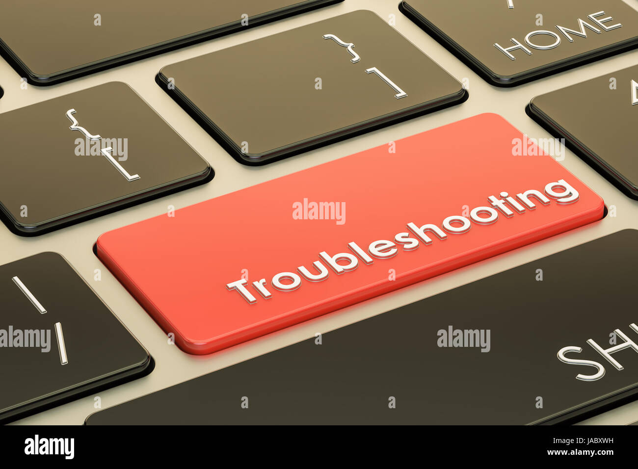 Troubleshooting concept, red hot key on keyboard. 3D rendering Stock ...