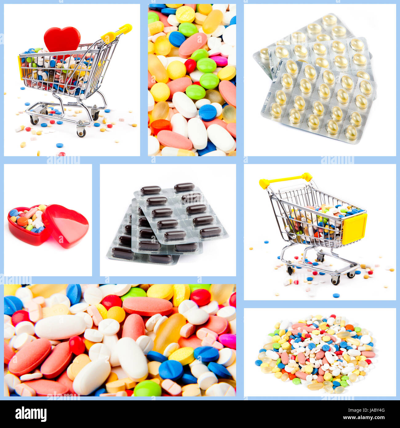 Collection of medical concepts with pills. Colored pills, tablets and ...