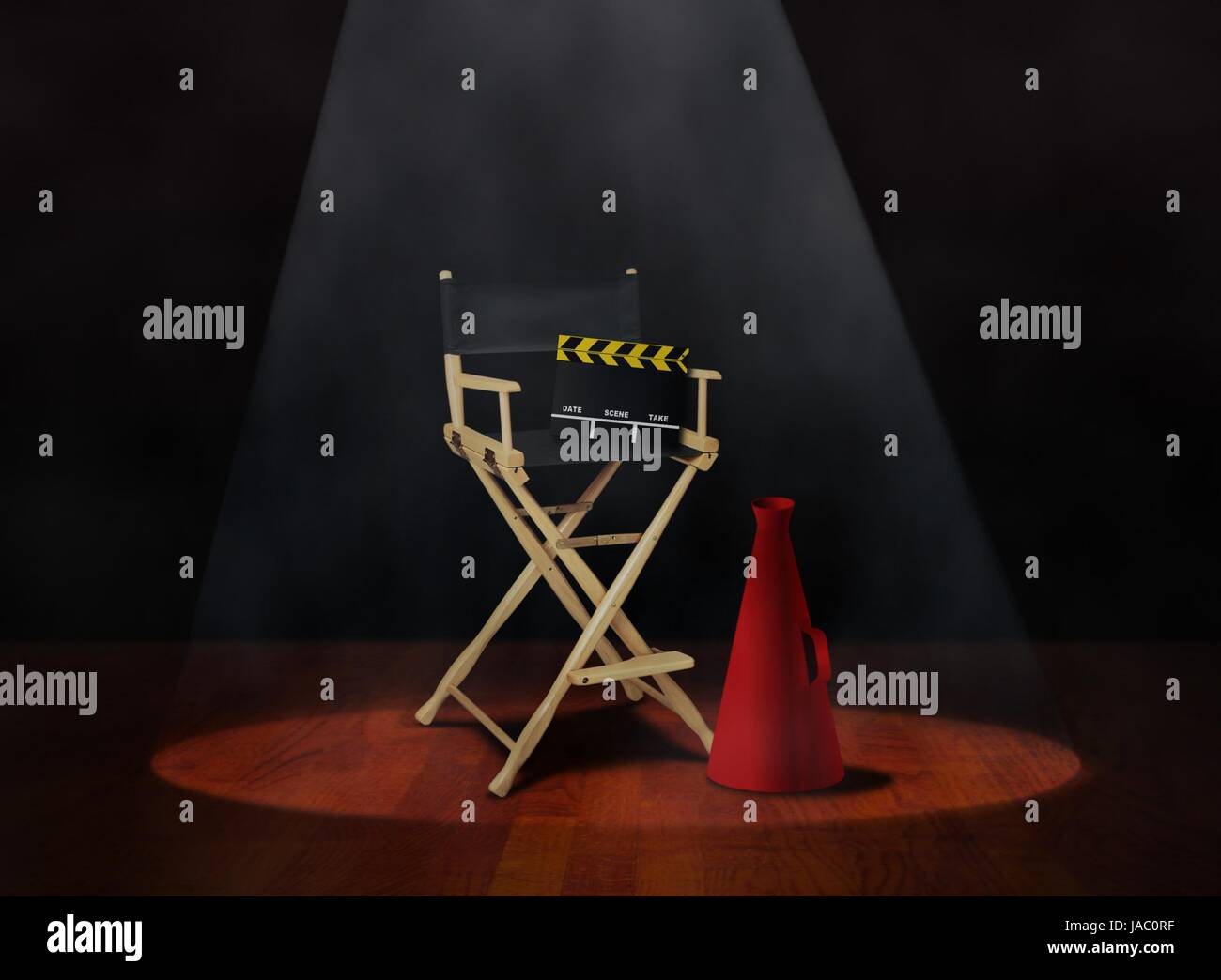 Director Chair with Clapper and Megaphone Stock Photo - Alamy