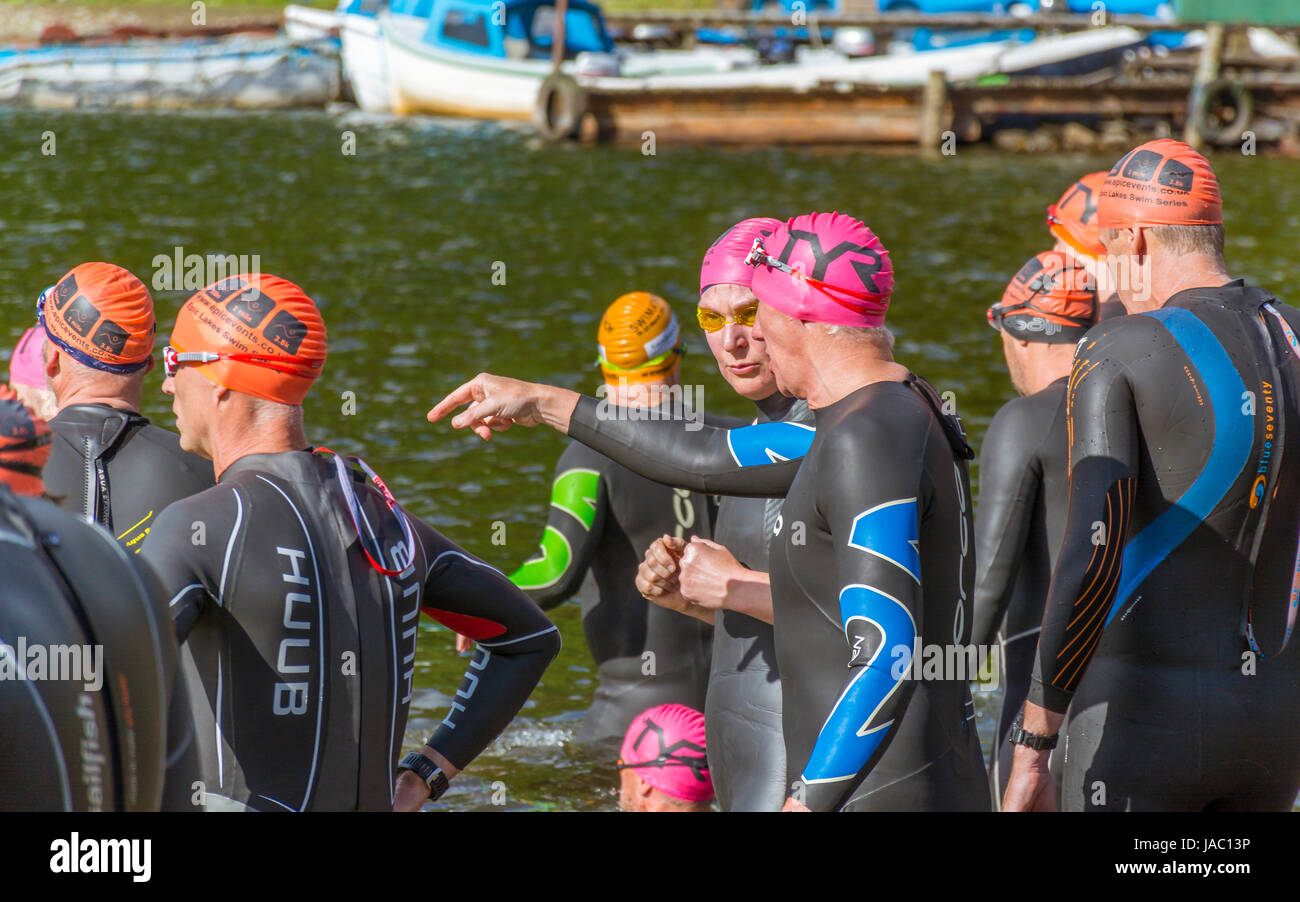 Swimmers before entering the water at the start of the 2017 Ullswater ...