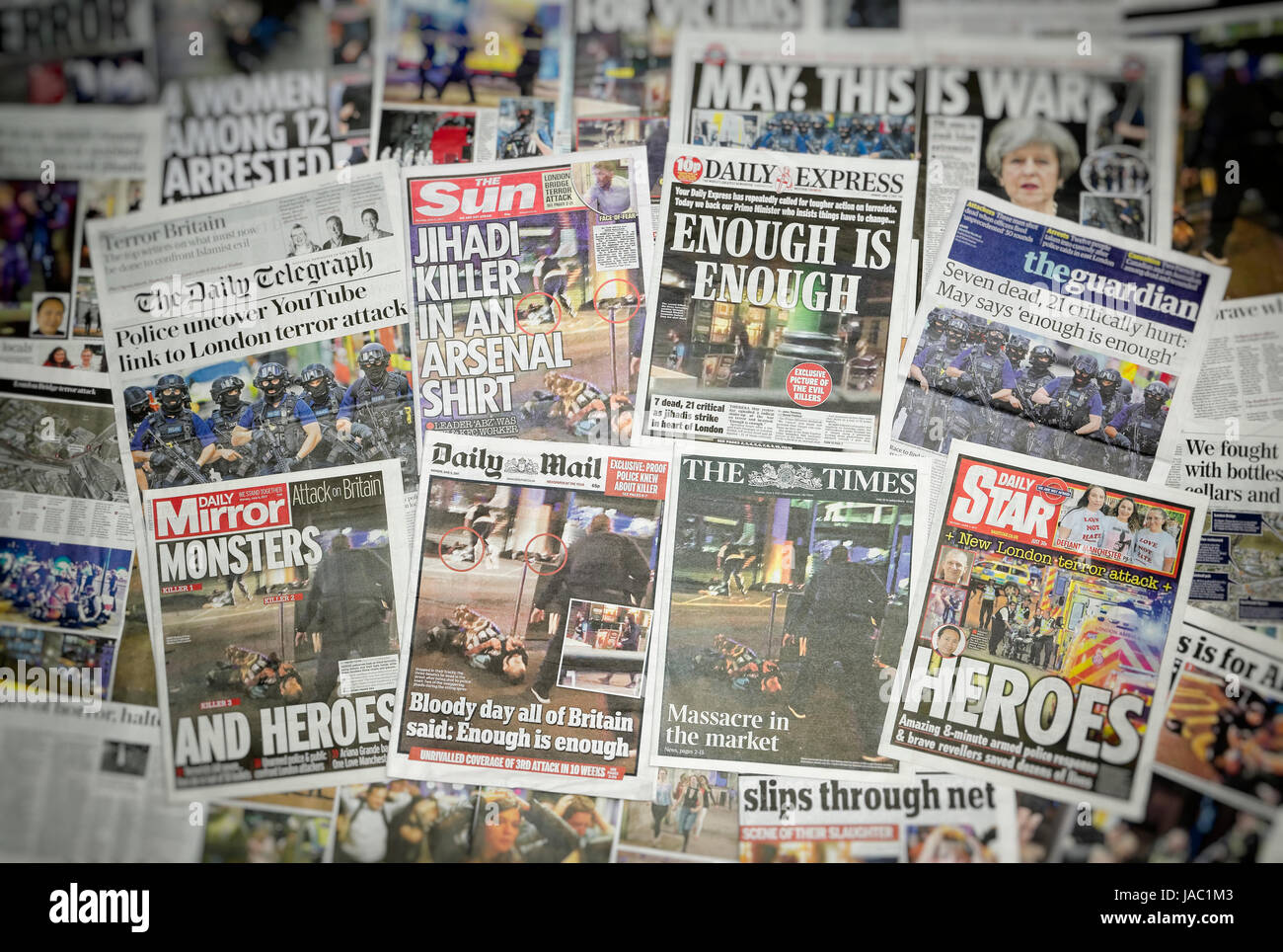 British newspaper front pages reporting on the Terrorist attack on ...