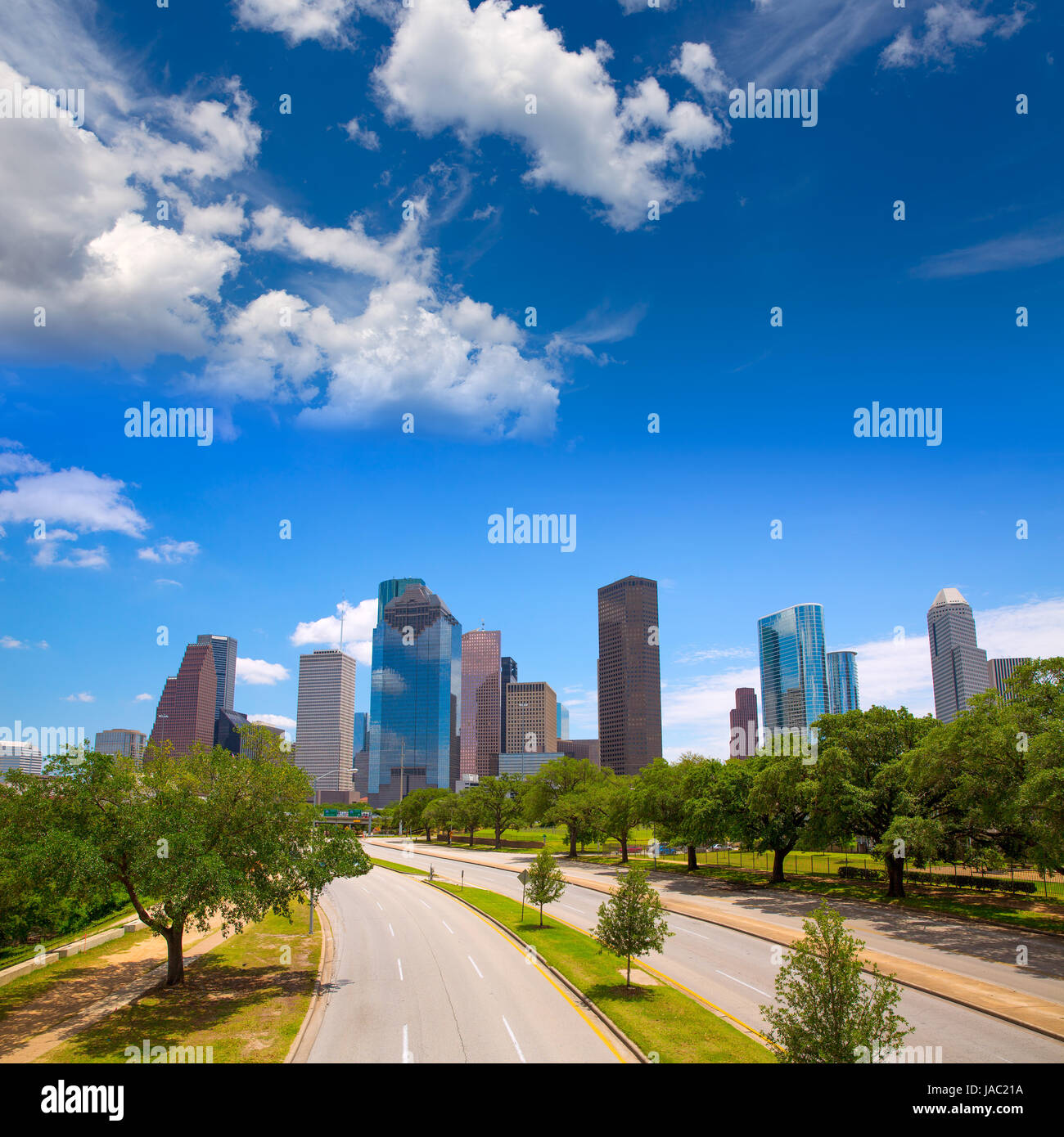 Houston Texas Skyline with modern skyscapers and blue sky view from ...
