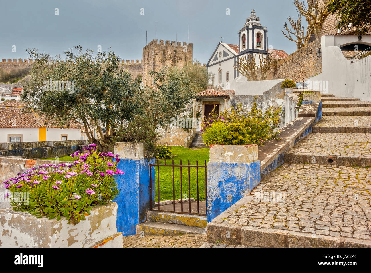 Footpath in The Medieval Town Of Obidos Portugal Stock Photo - Alamy