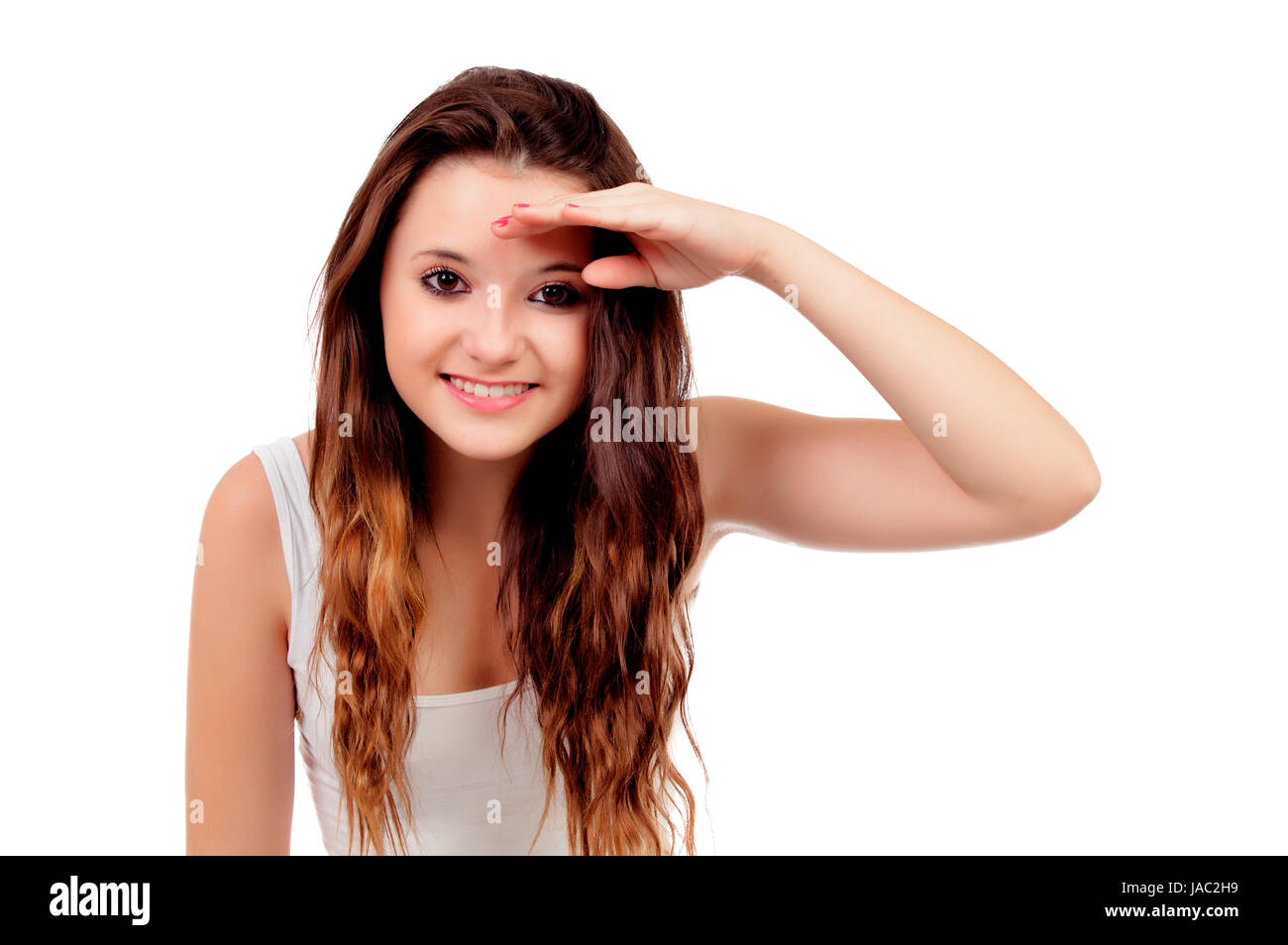 Pretty casual girl looking isolated on a white background Stock Photo ...