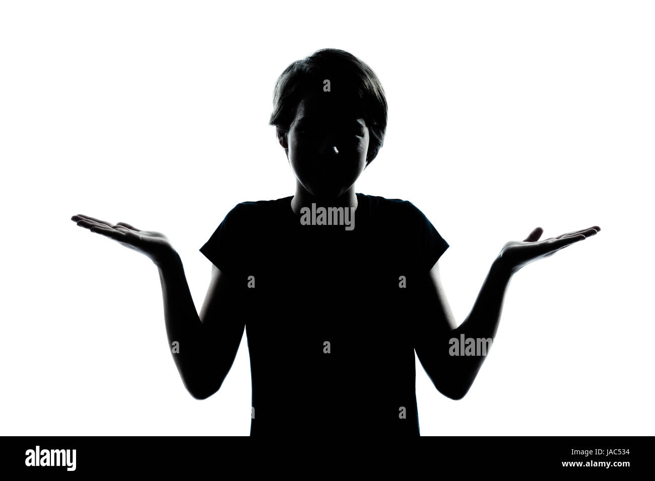 one caucasian young teenager silhouette boy or girl ignorant hesitation ...