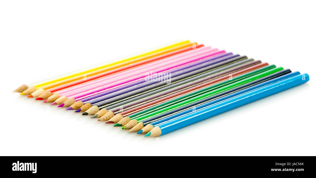 Colour pencils isolated on white background. Many different colored ...