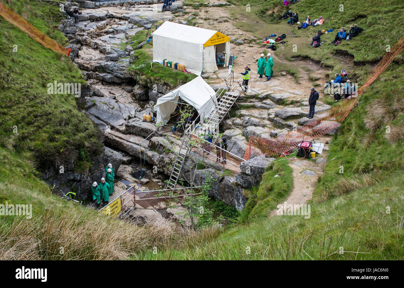 The Bradford Pothole Club's "Winch Meet" atop Gaping Gill in Yorkshire ...