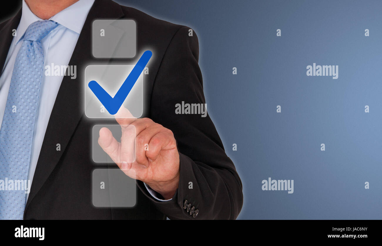Businessman with blue Checkbox Stock Photo - Alamy