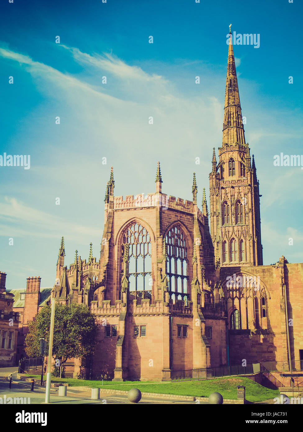 Vintage looking St Michael Cathedral church, Coventry, England, UK ...