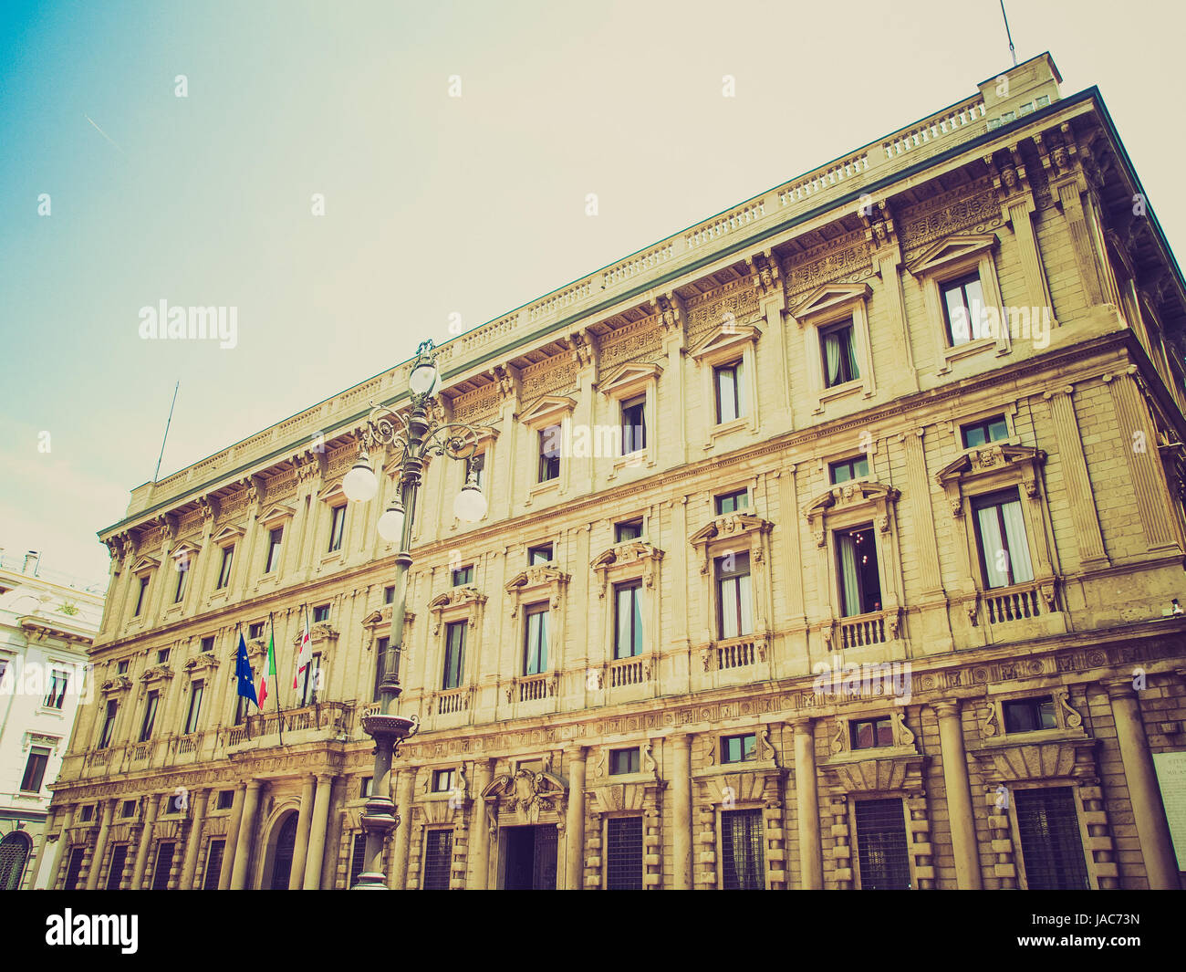 Vintage looking Palazzo Marini city hall, Piazza della Scala, Milan ...