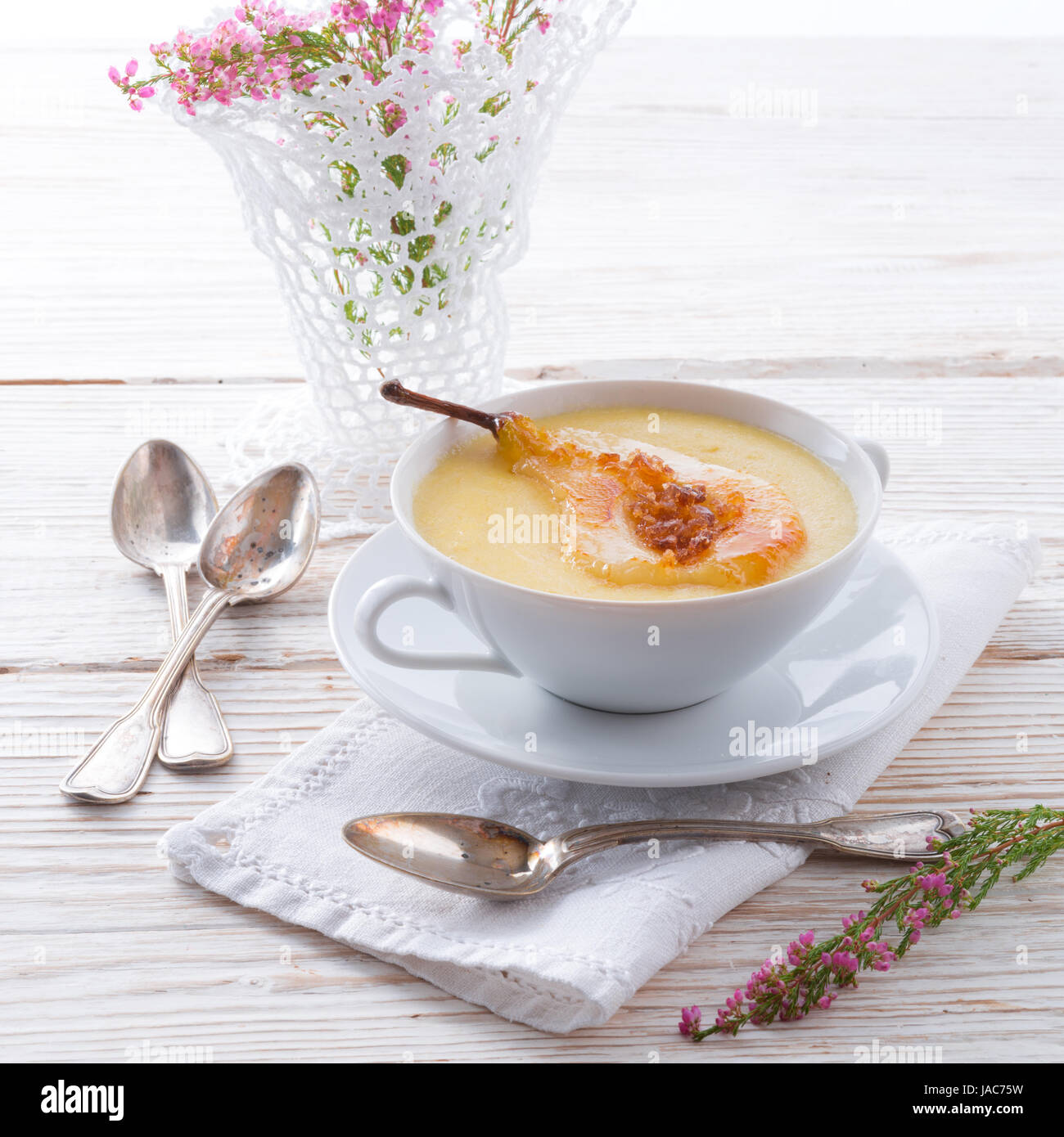 to flambé williams pears with semolina Stock Photo - Alamy