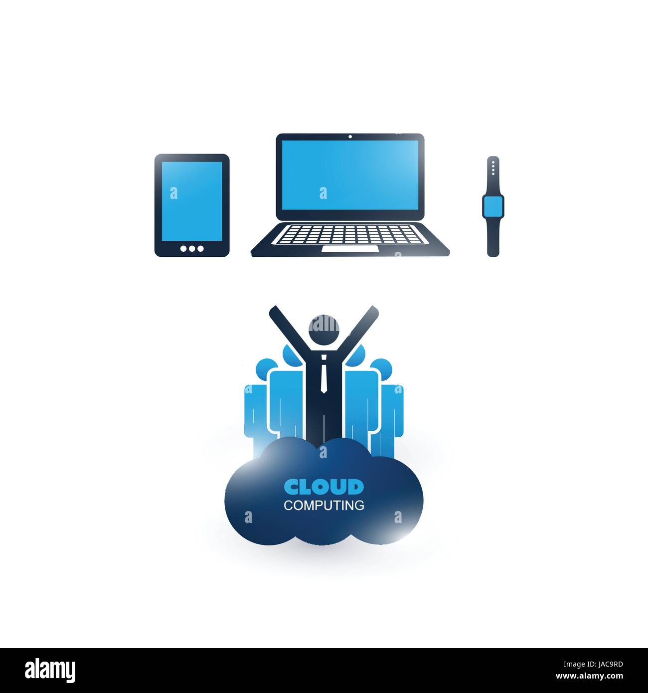 Cloud Computing Design Concept with a Standing Happy Business Men and a ...